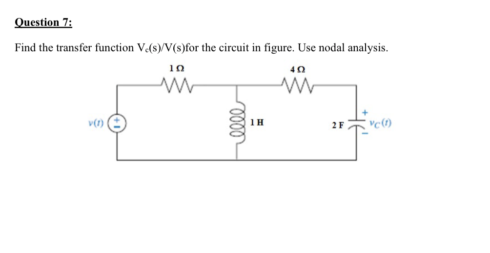 Solved Find the transfer function Vc(s)/V(s) for the circuit | Chegg.com