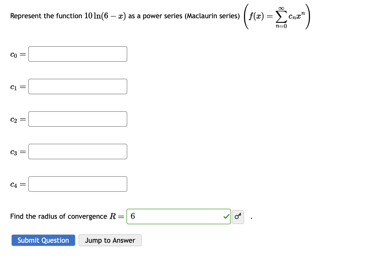 Solved Represent the function 10ln(6−x) as a power series | Chegg.com