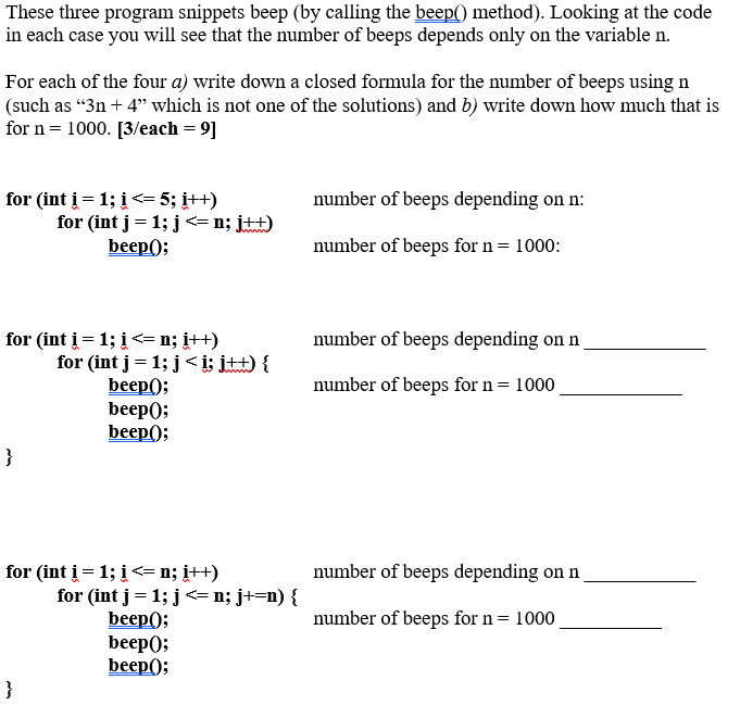 Solved These three program snippets beep (by calling the | Chegg.com