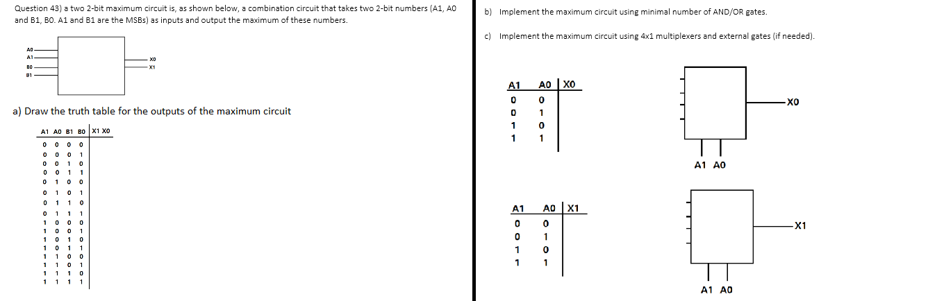 Solved Question 43) a two 2-bit maximum circuit is, as shown | Chegg.com