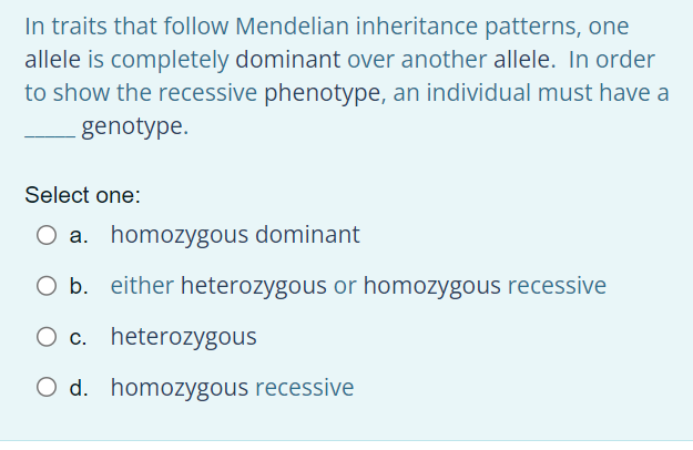 Solved In traits that follow Mendelian inheritance patterns, | Chegg.com