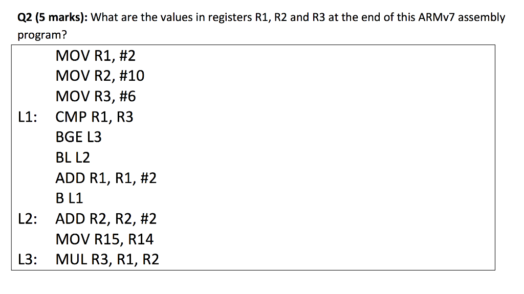 Solved Q1 (30): What are the values in registers at given | Chegg.com