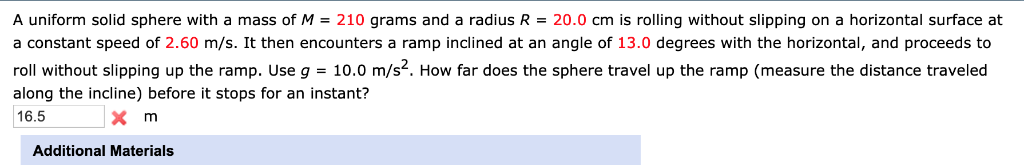 Solved A uniform solid sphere with a mass of M- 210 grams | Chegg.com