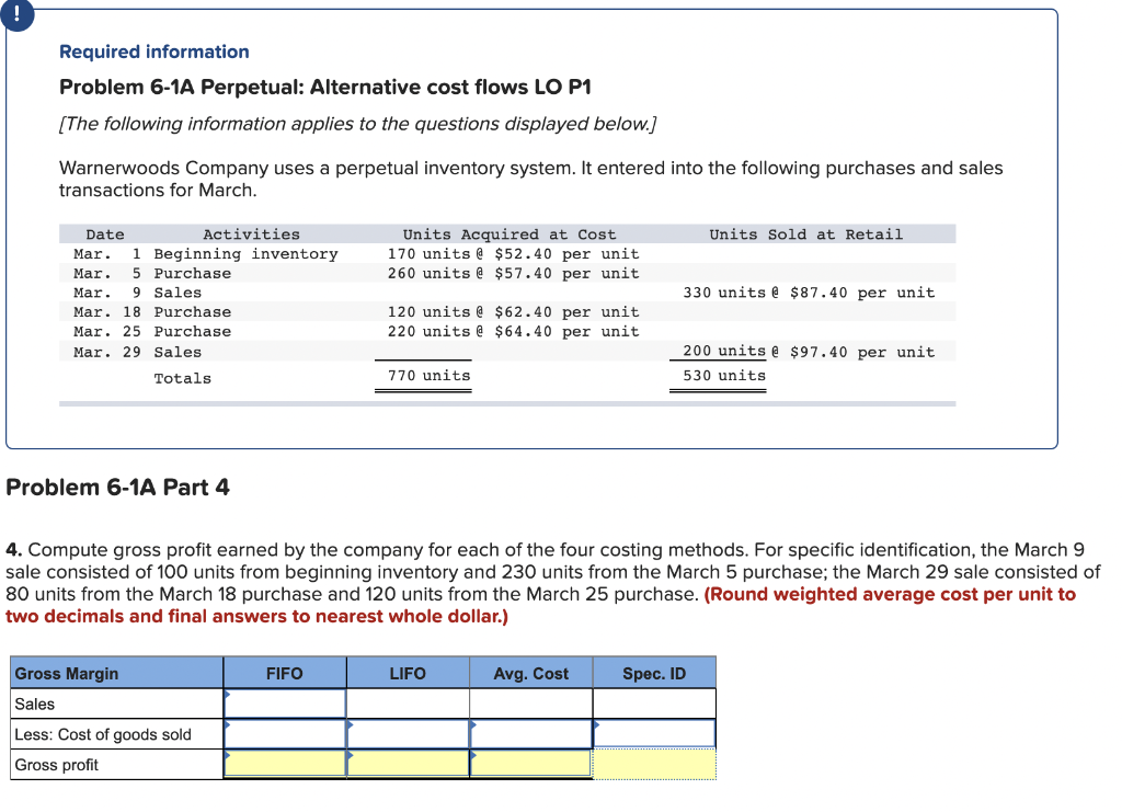 Solved Required information Problem 6-1A Perpetual: | Chegg.com