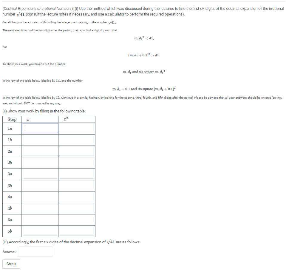 (Decimal Expansions of Irrational Numbers). (i) Use | Chegg.com