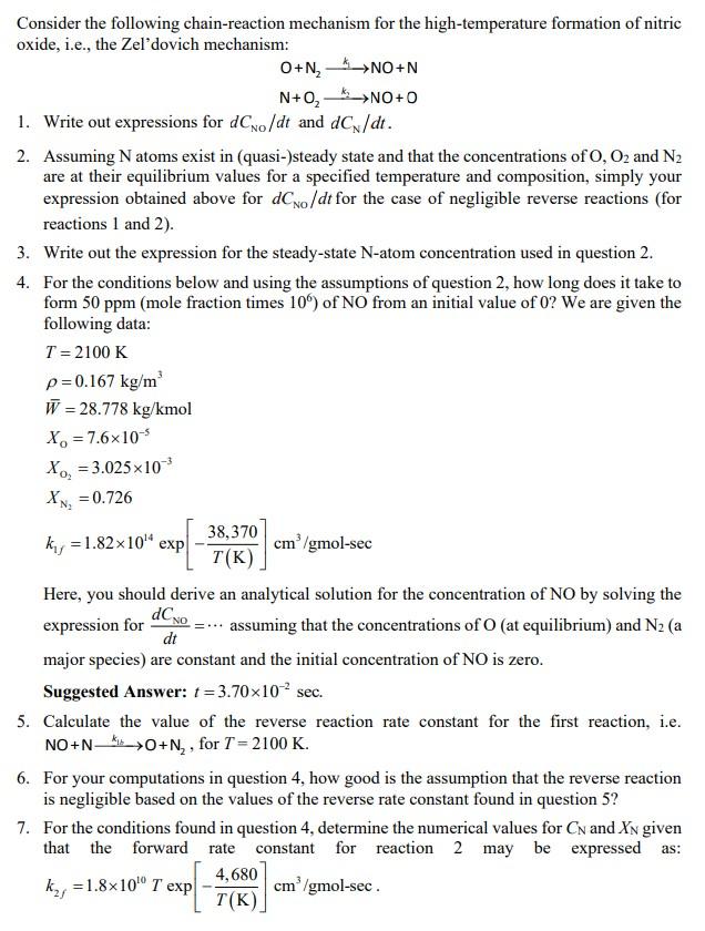 Consider the following chain-reaction mechanism for | Chegg.com