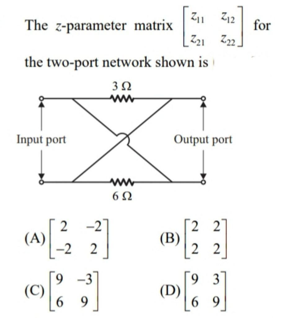 Solved 212 for 211 The Z-parameter matrix 221 222 the | Chegg.com