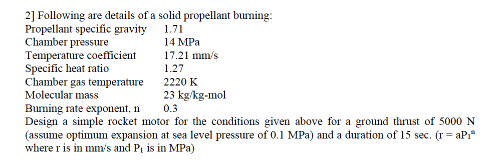 2] Following are details of a solid propellant | Chegg.com