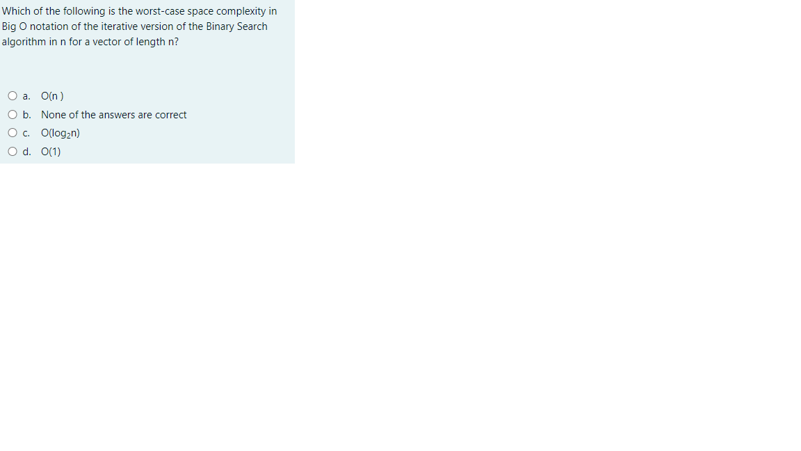 Solved Which of the following is the worst-case space | Chegg.com