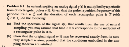 Solved Problem 6.1 In natural sampling an analog signal g(t) | Chegg.com
