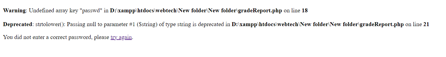 Solved Warning: Undefined array key "passwd" in D: \ xampp \ | Chegg.com