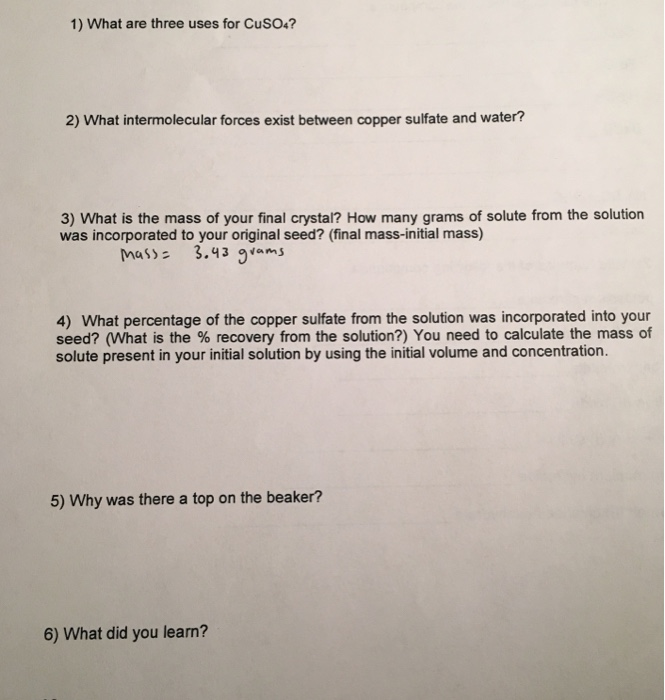 Solved 1) What are three uses for CuSO4? 2) What | Chegg.com