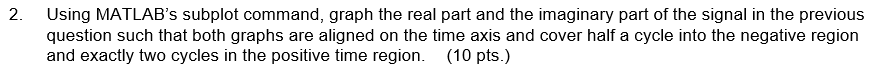 Solved 2. Using MATLAB's subplot command, graph the real | Chegg.com