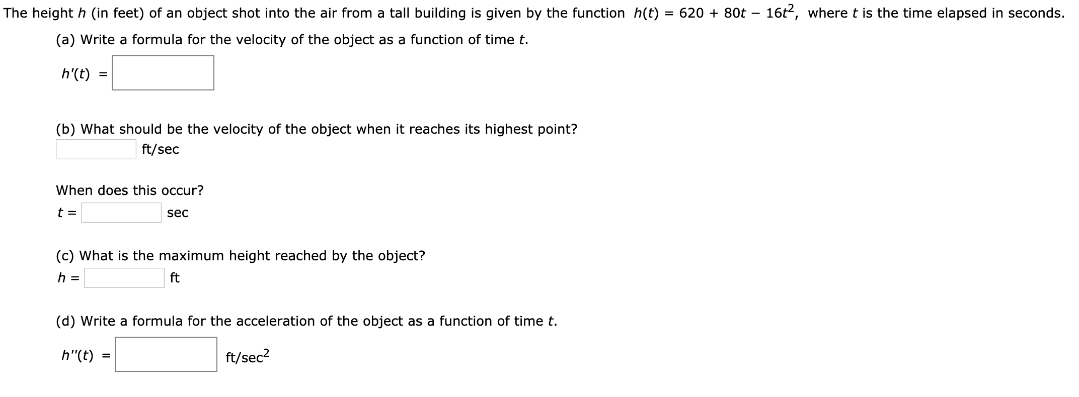 Solved The Height H In Feet Of An Object Shot Into The Air