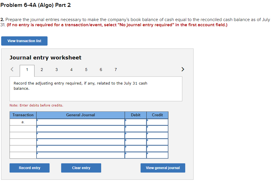 Solved Required information Problem 6-4A (Algo) Preparing a | Chegg.com