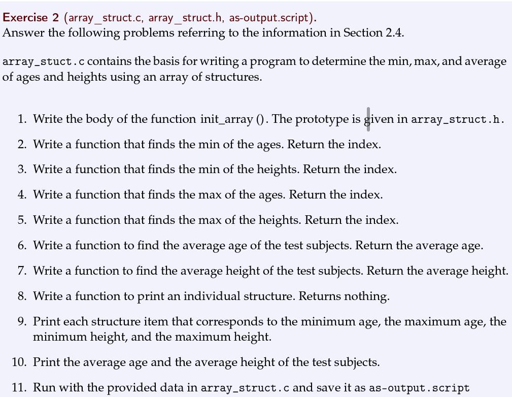 Exercise 2 (array_struct.c, array_struct.h, | Chegg.com