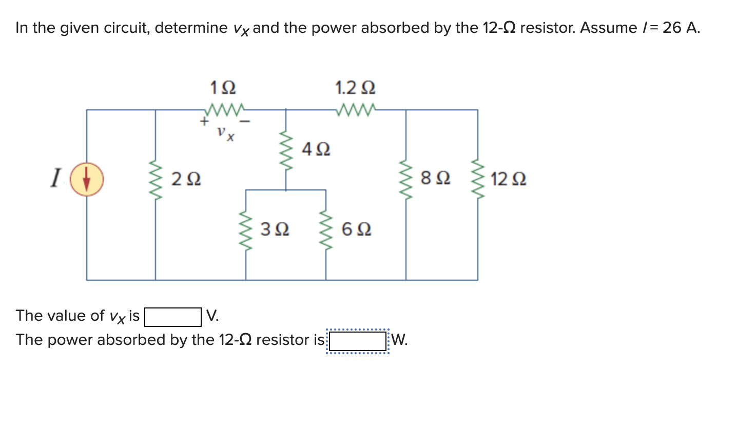 Solved In the given circuit, determine vx and the power | Chegg.com