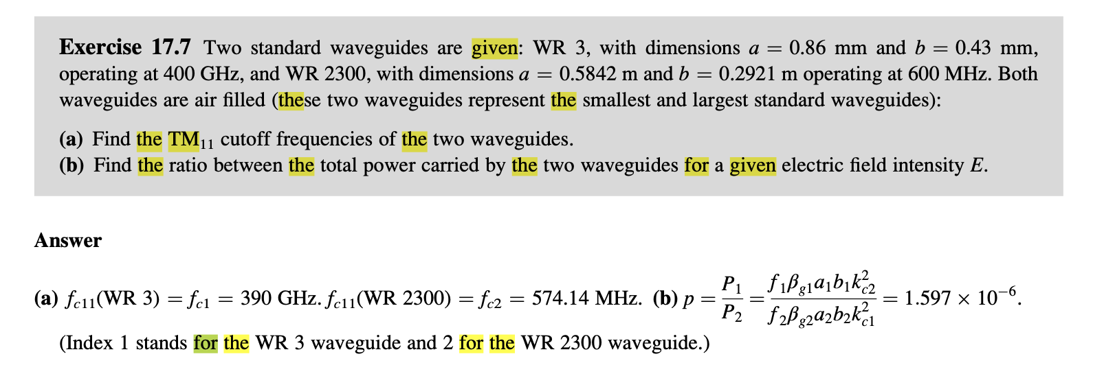 Solved = Exercise 17.7 Two standard waveguides are given: WR | Chegg.com