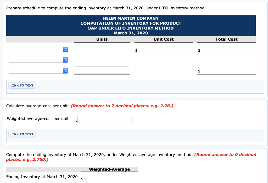 Solved Prepare schedule to compute the ending inventory at | Chegg.com