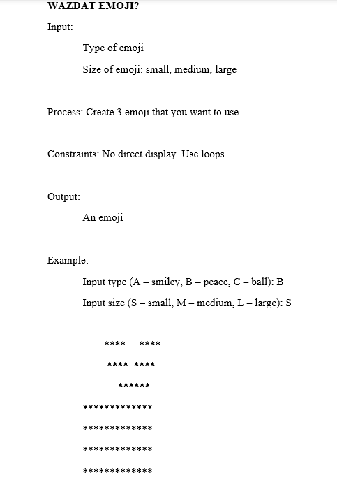 Solved WAZDAT EMOJI? Input: Type of emoji Size of emoji: | Chegg.com