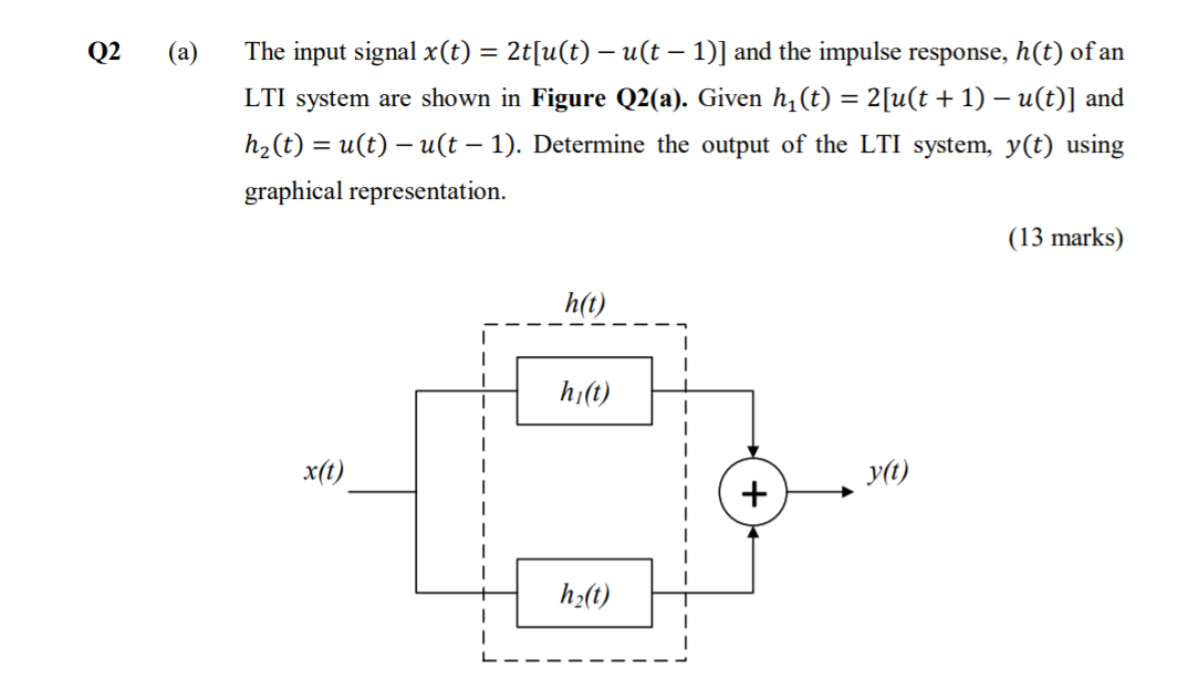 Solved Q2 (a) The input signal x(t) = 2t[u(t) – u(t – 1)] | Chegg.com