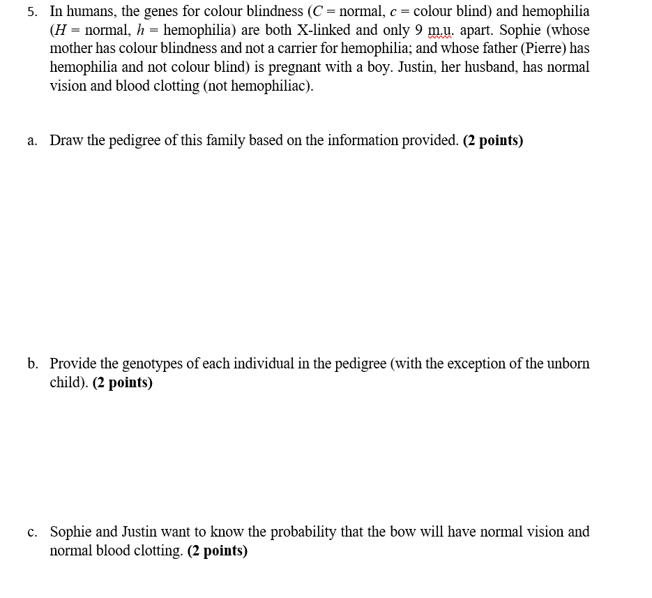 Solved 5. In humans, the genes for colour blindness (C = | Chegg.com