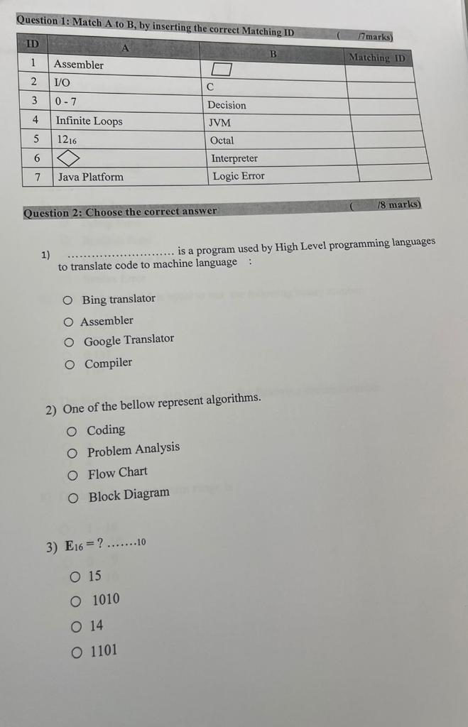Solved Question 2: Choose the correct answer (8 marks) is a | Chegg.com