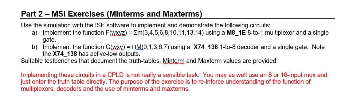 Solved Part 2 - MSI Exercises (Minterms and Maxterms) Use | Chegg.com