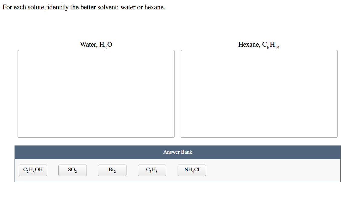 For each solute, identify the better solvent: water | Chegg.com