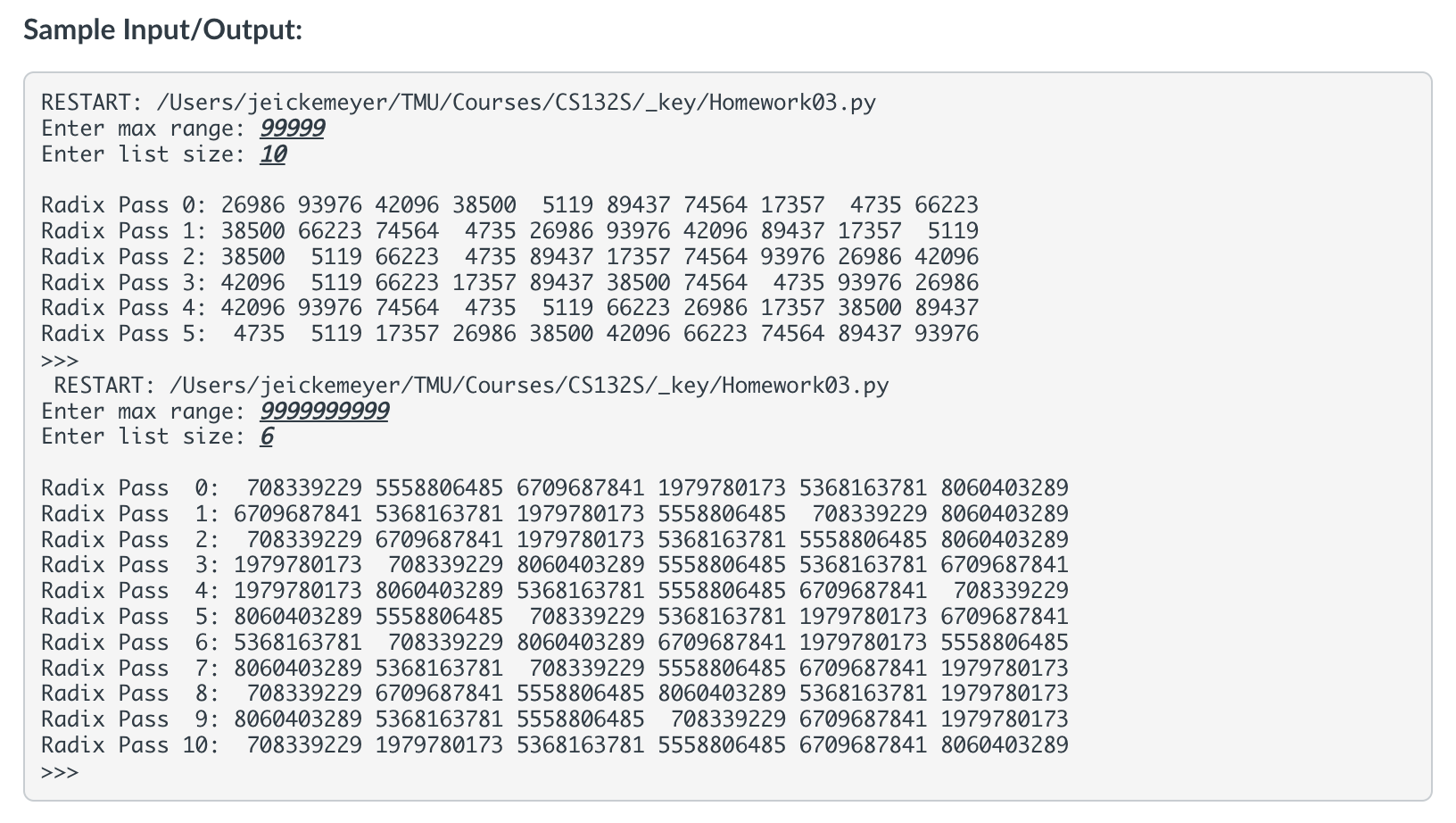 Sample Input/Output:RESTART: | Chegg.com