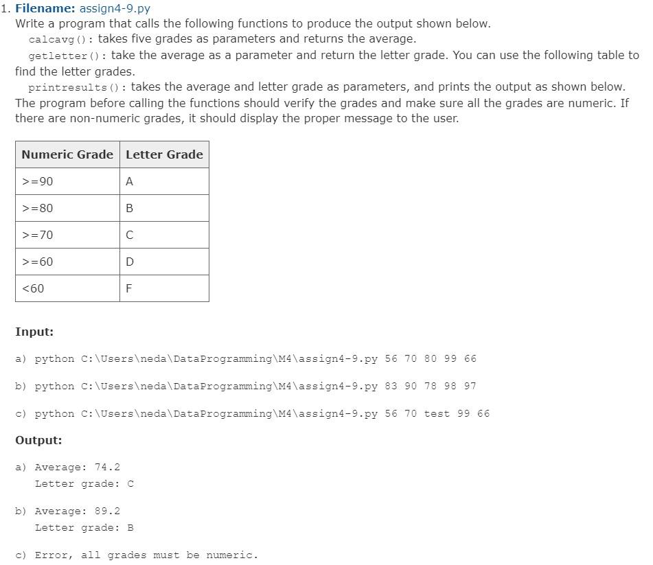 Solved 1 Filename Assign4 9 Py Write A Program That Calls