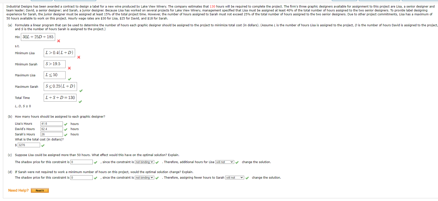 Solved (b) How many hours should be assigned to each graphic | Chegg.com