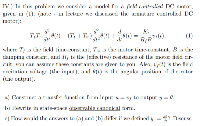 Solved IV.) In this problem we consider a model for a | Chegg.com
