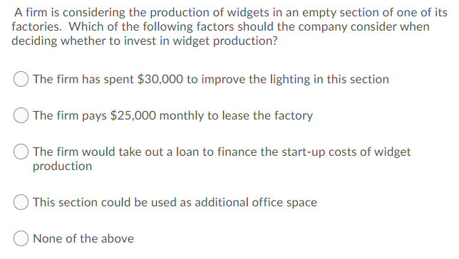 Solved A firm is considering the production of widgets in an | Chegg.com