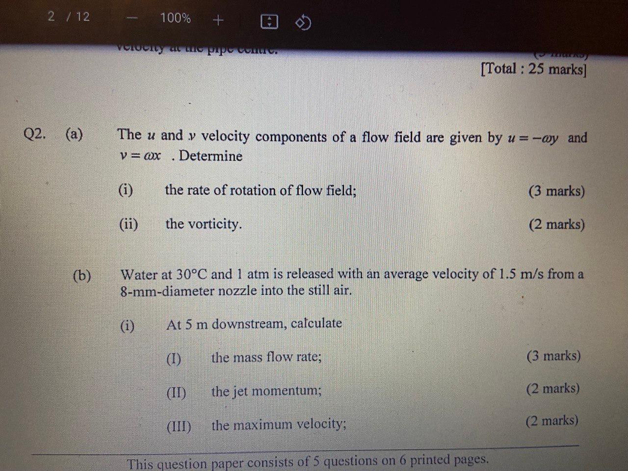Solved (a) The u and v velocity components of a flow field | Chegg.com