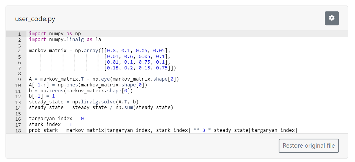 Solved My 'markov_matrix' code is correct. I am having an | Chegg.com