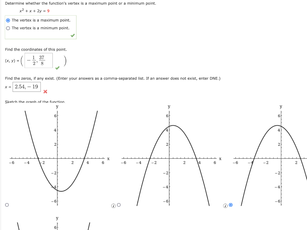 Solved Determine whether the function's vertex is a maximum | Chegg.com