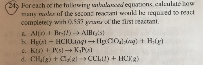Solved 24) For each of the following unbalanced equations, | Chegg.com