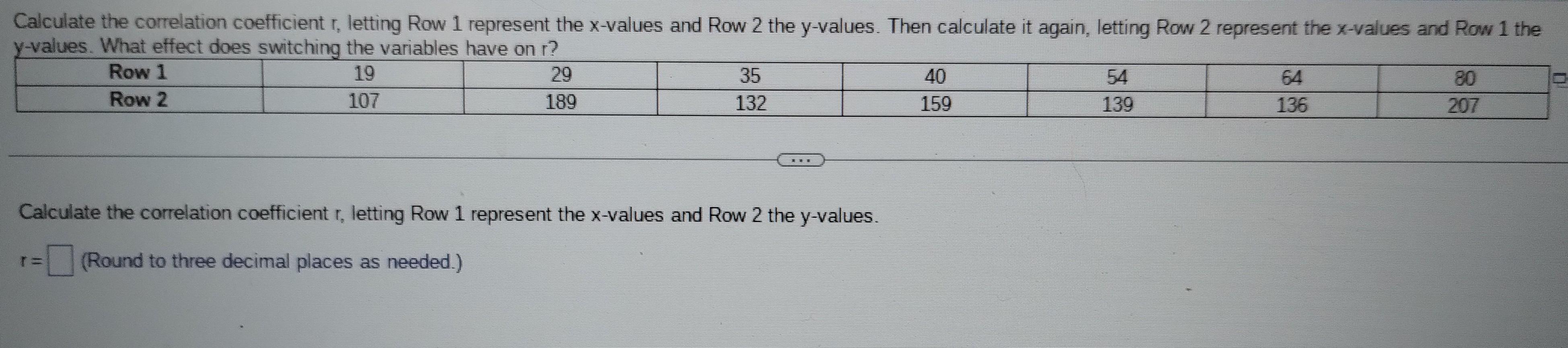 Solved Calculate the correlation coefficient r, letting Row | Chegg.com