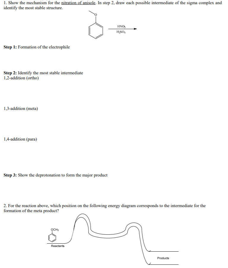 Solved 1. Show the mechanism for the nitration of anisole. | Chegg.com