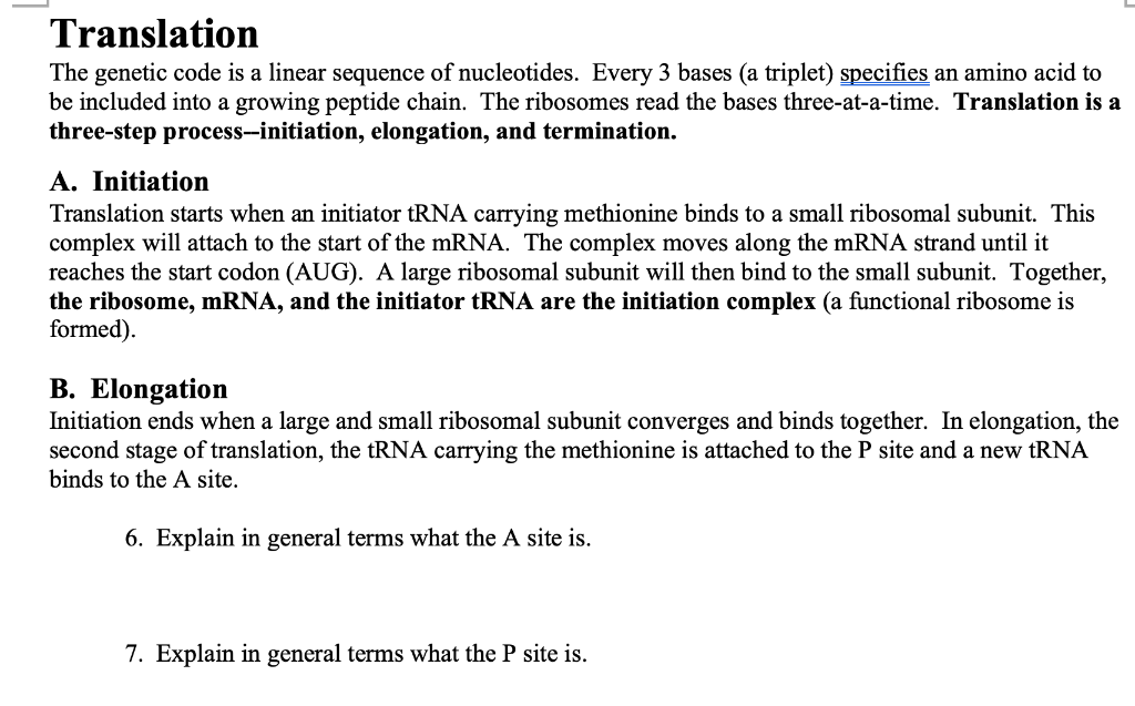 Solved Translation The genetic code is a linear sequence of | Chegg.com