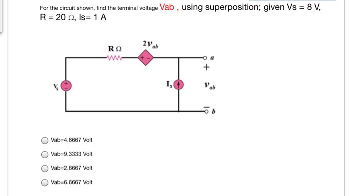 Solved For the circuit shown, find the terminal voltage Vab, | Chegg.com