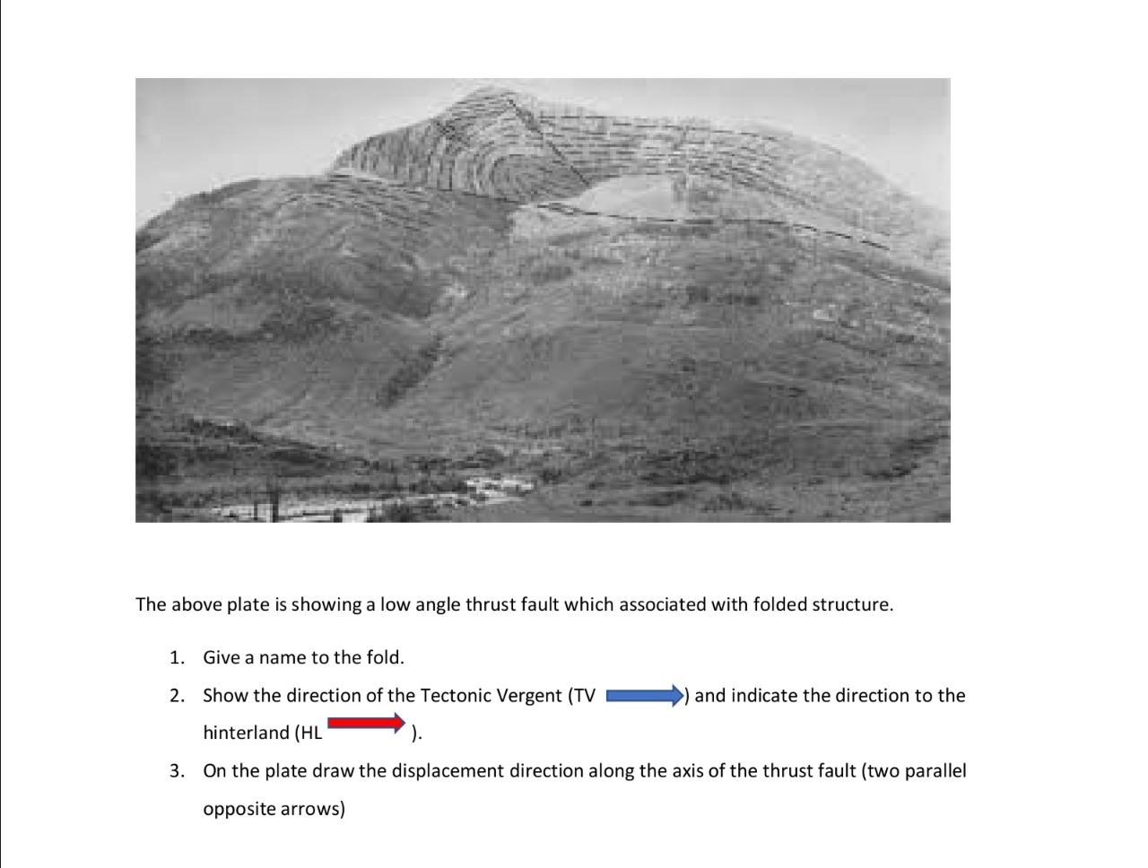 Solved The above plate is showing a low angle thrust fault | Chegg.com