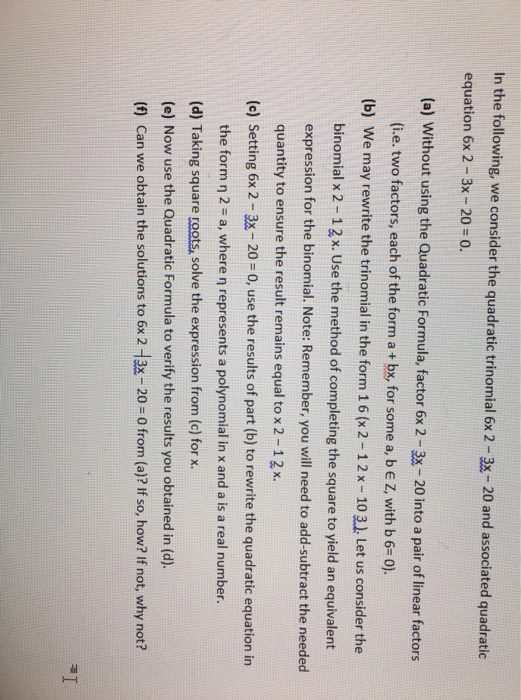 Solved In the following, we consider the quadratic trinomial | Chegg.com