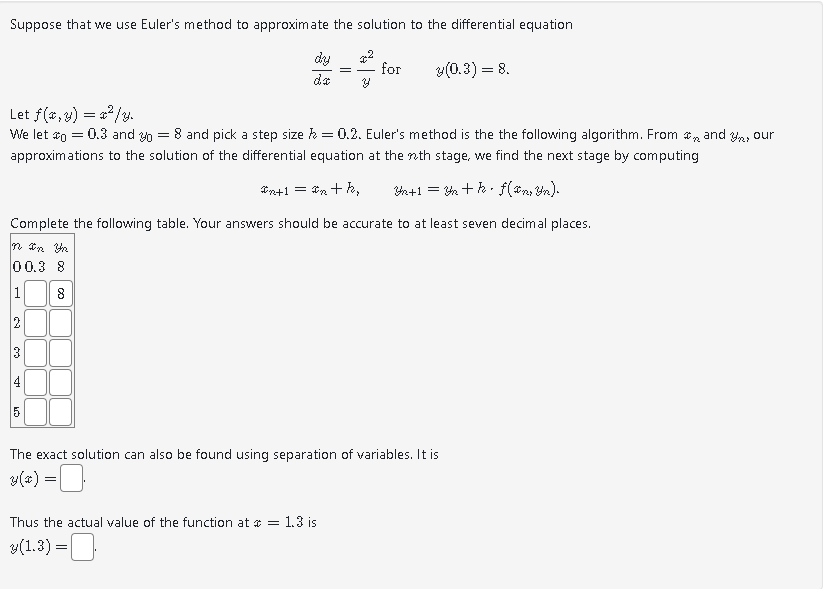 Solved Suppose that we use Euler's method to approximate the | Chegg.com