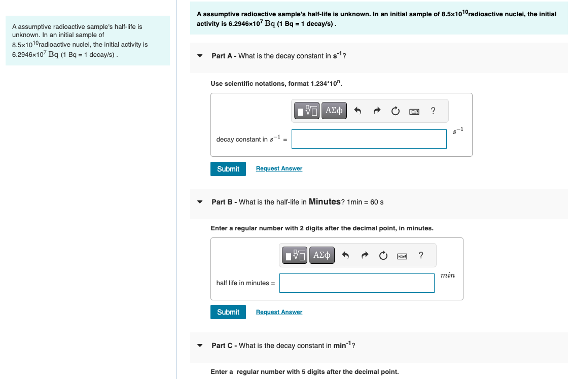 Solved A assumptive radioactive sample's half-life | Chegg.com