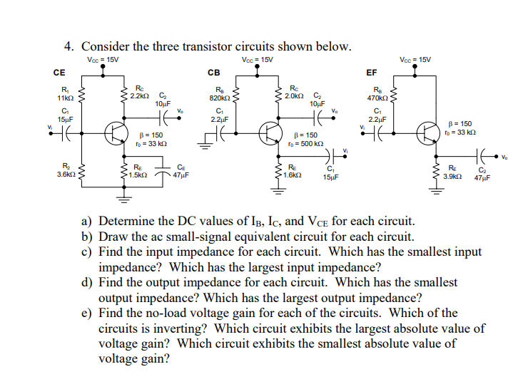 Solved 4. Consider the three transistor circuits shown | Chegg.com
