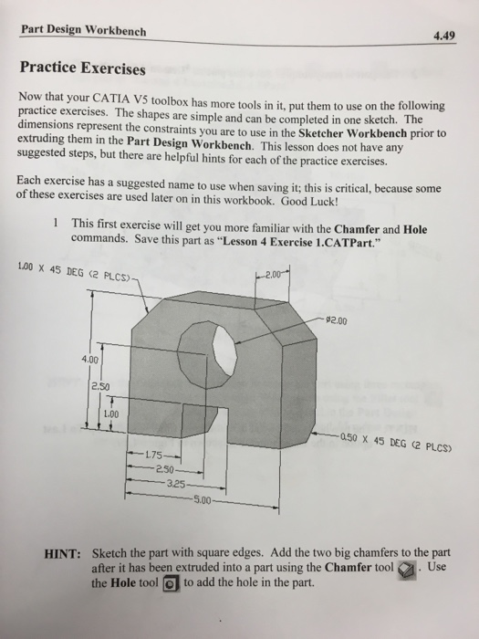 Part Design Workbench 4.49 Practice Exercises Now | Chegg.com
