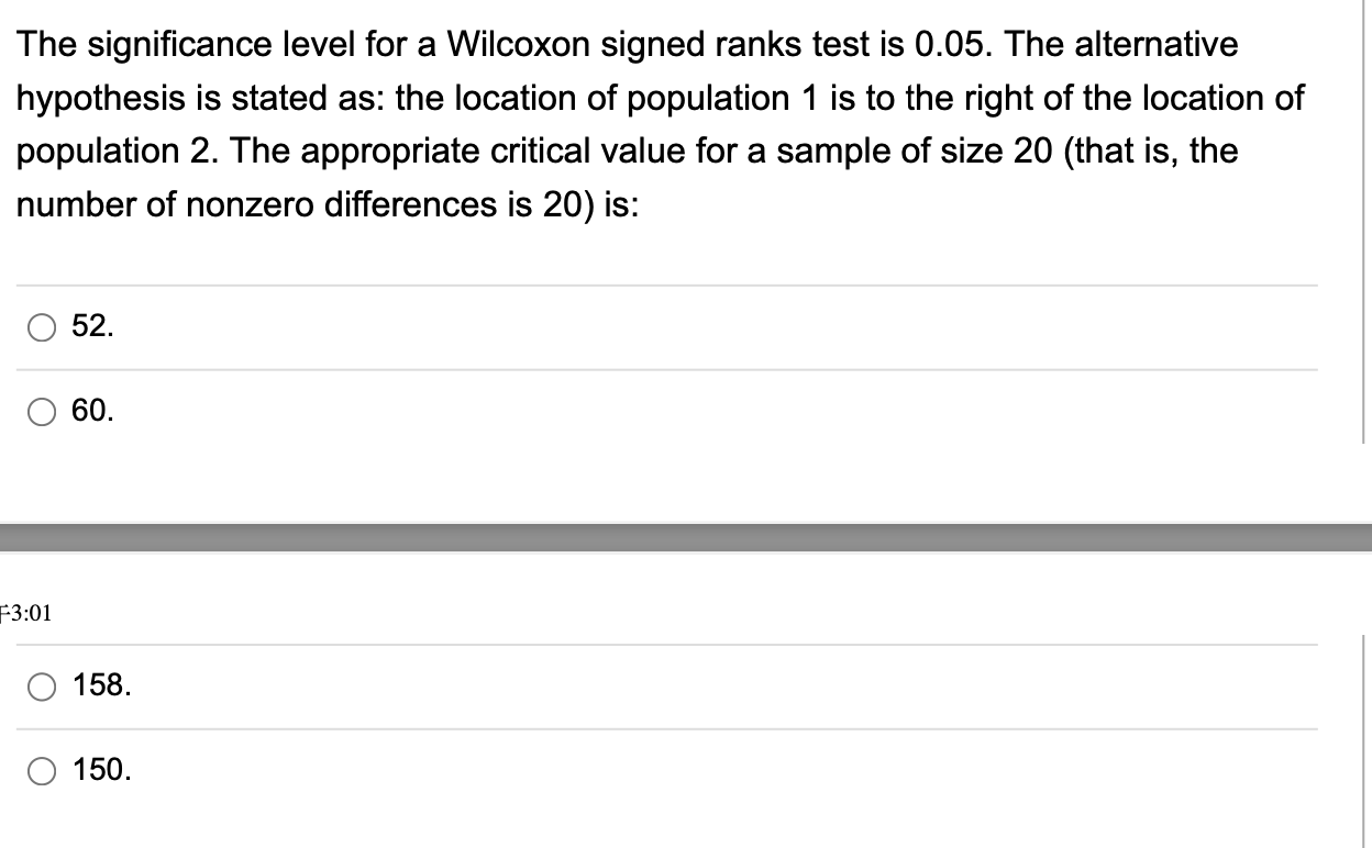 Solved The significance level for a Wilcoxon signed ranks | Chegg.com