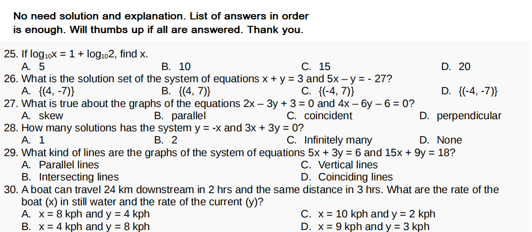 Solved No need solution and explanation. List of answers in | Chegg.com
